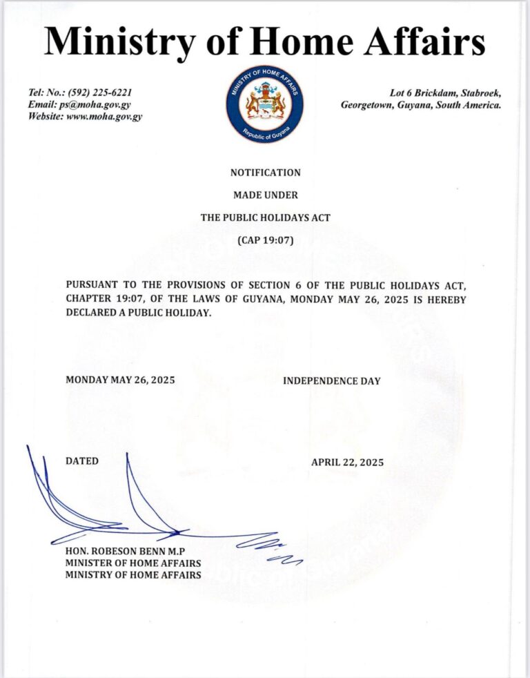 Notice of Public Holidays - Ministry of Home Affairs